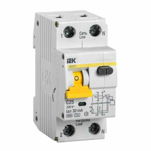 Выключатель автоматический дифференциальный IEK 1P+N 30 мА 25 А С