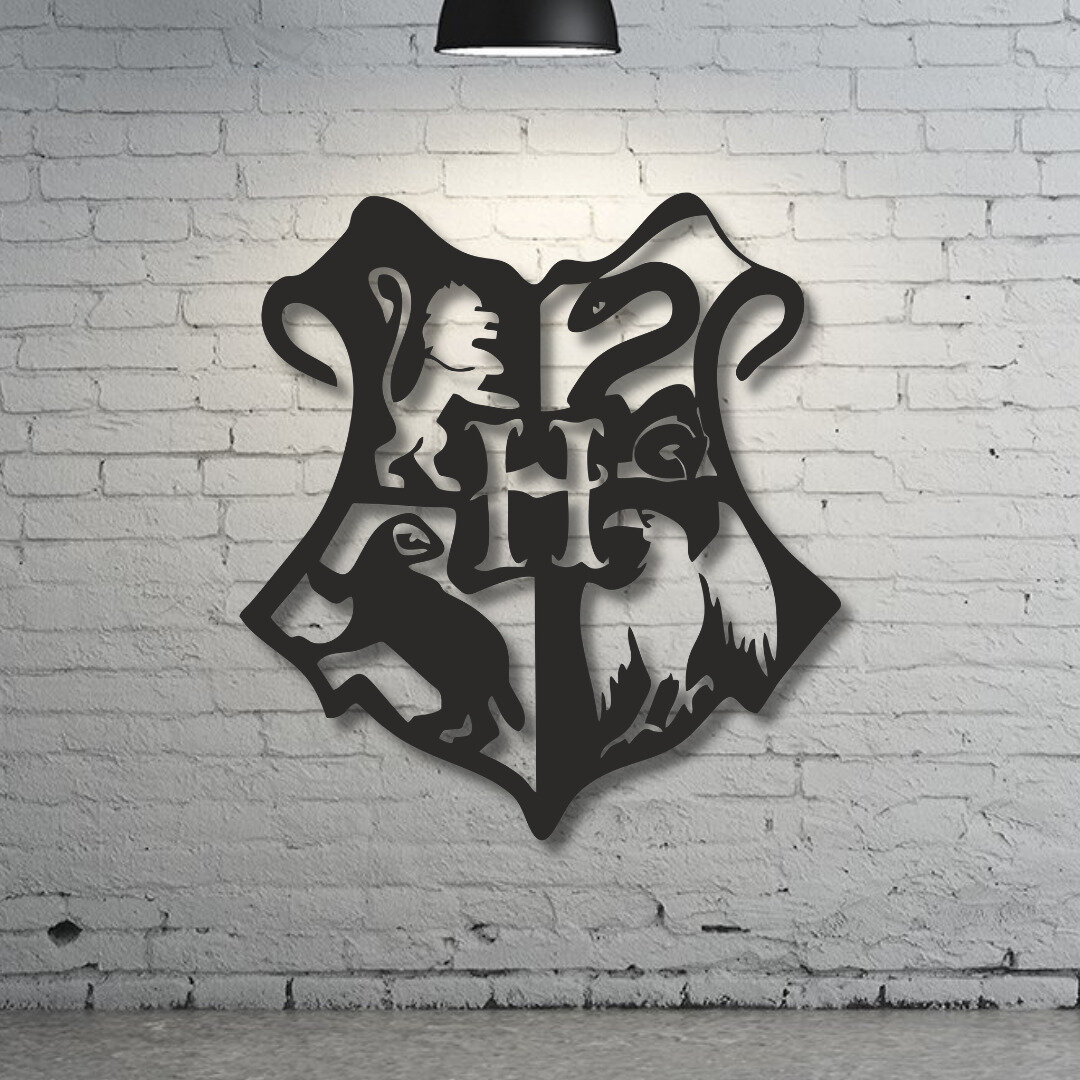 Картина 50х40 см, Гарри Поттер, Факультеты Хогвартса, из дерева, настенная