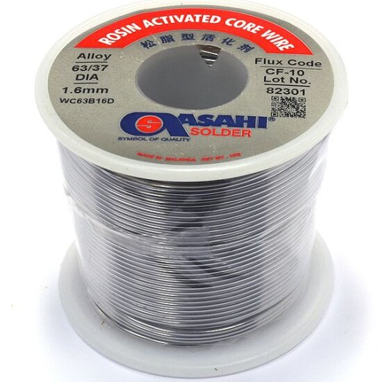 Припой с флюсом Asahi Припой WC63B16D, 1.6мм 1.0кг Sn63/Pb37 (СF10 флюс RA)