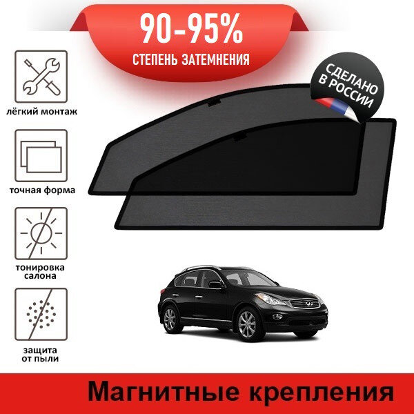 Каркасные шторки LATONIK PREMIUM на Infiniti EX25, EX35, EX37 (2007-2013) на передние двери на магнитах с затемнением 90-95%