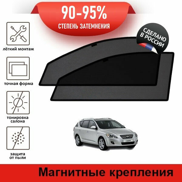 Каркасные шторки LATONIK PREMIUM на Kia Ceed 1 (2006-2009) универсал на передние двери на магнитах с затемнением 90-95%