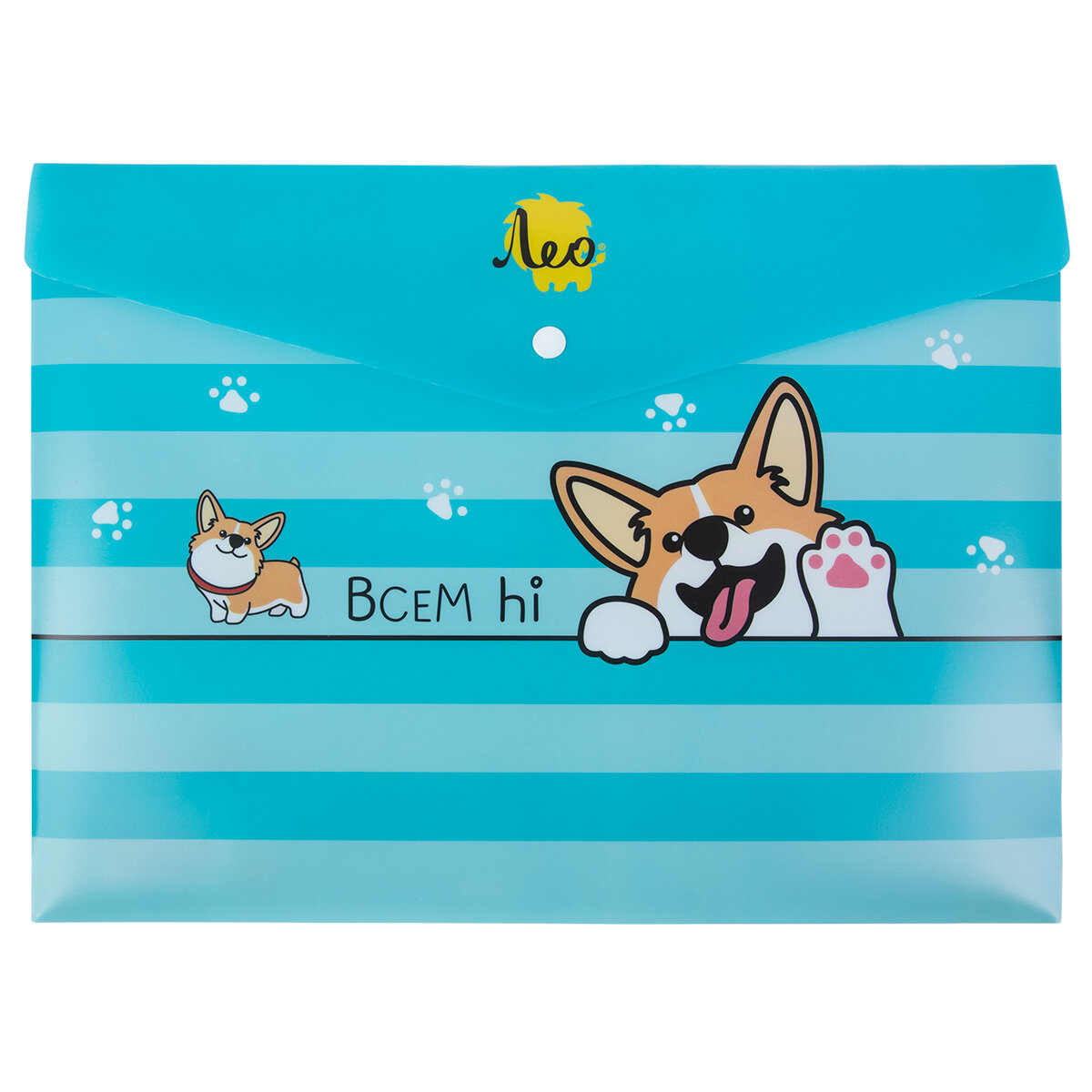 Папка-конверт с кнопкой "Лео" "Учись" A4 LF-0419 180 мкм песок 04-Корги