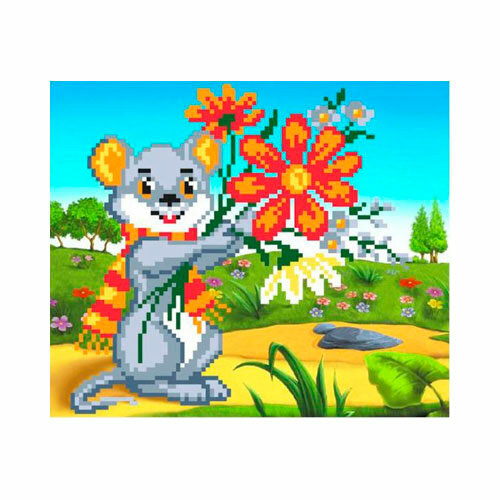 Матренин посад канва с рисунком Мышка 4071 на шелке 22x25 см, ткань для вышивания