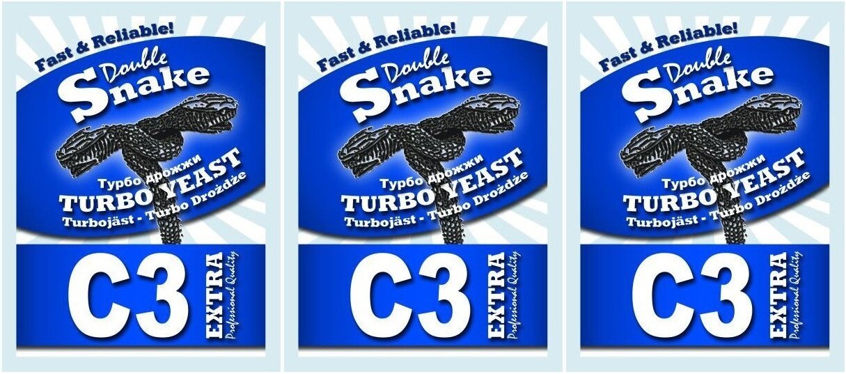Турбо дрожжи Double Snake C3, 3х90 гр (Турбо дрожжи Дабл Снейк C3, 3 штуки в комплекте)