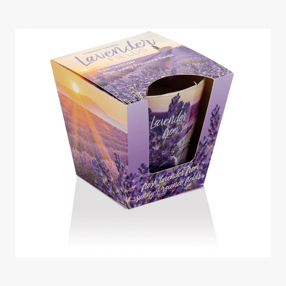 BARTEK Свеча в стакане 9×7.5 см 115 г аромат Лавандовые поля и мыло для домашнего декора