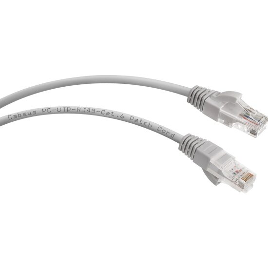 Патч-корд Cabeus U/UTP PC-UTP-RJ45-Cat.6-1.5m категория 6, 2xRJ45/8p8c, неэкранированный, серый, PVC, 1.5м