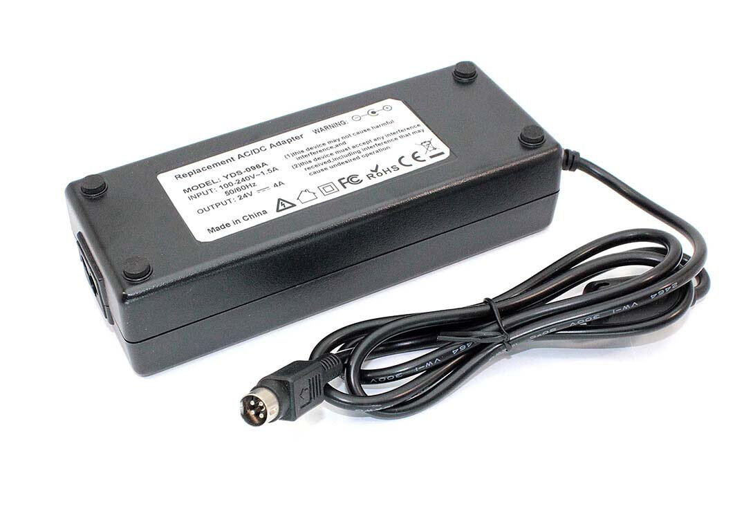 Блок питания (сетевой адаптер) OEM для монитора и телевизора LCD 24V 4A 96W 4 Пин male черный, без сетевого кабеля