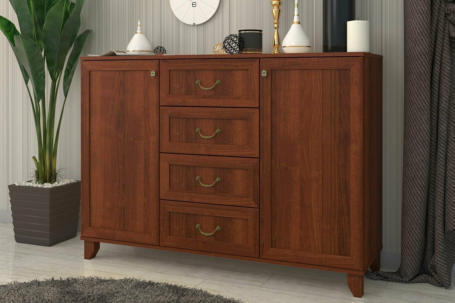 Комод Ренди 26М 140х40х80 ноче мария луиза, рамка квадро МДФ, ножка №3