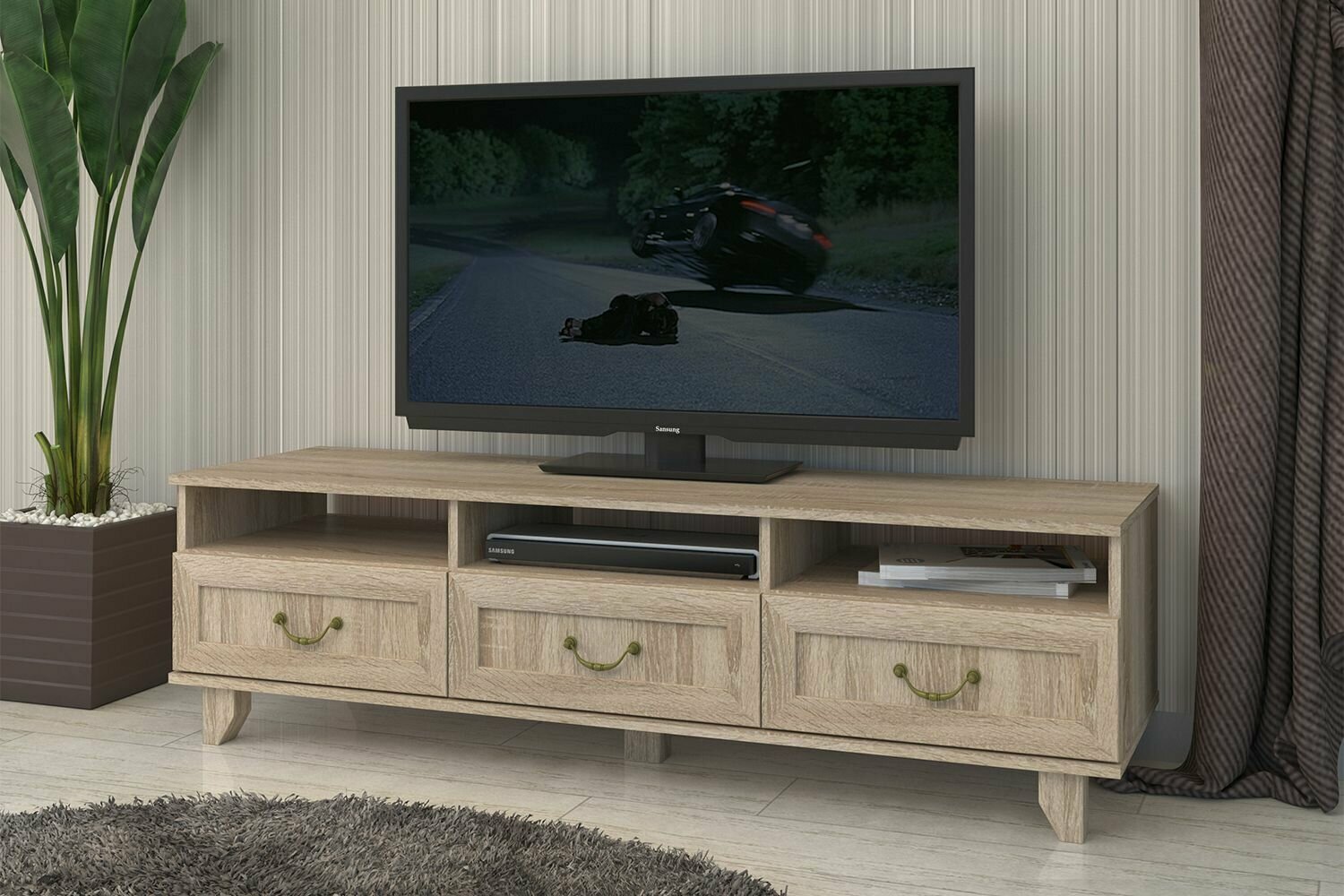 Комод Ренди 19М 150х40х45 дуб сонома, рамка квадро МДФ, ножка №3