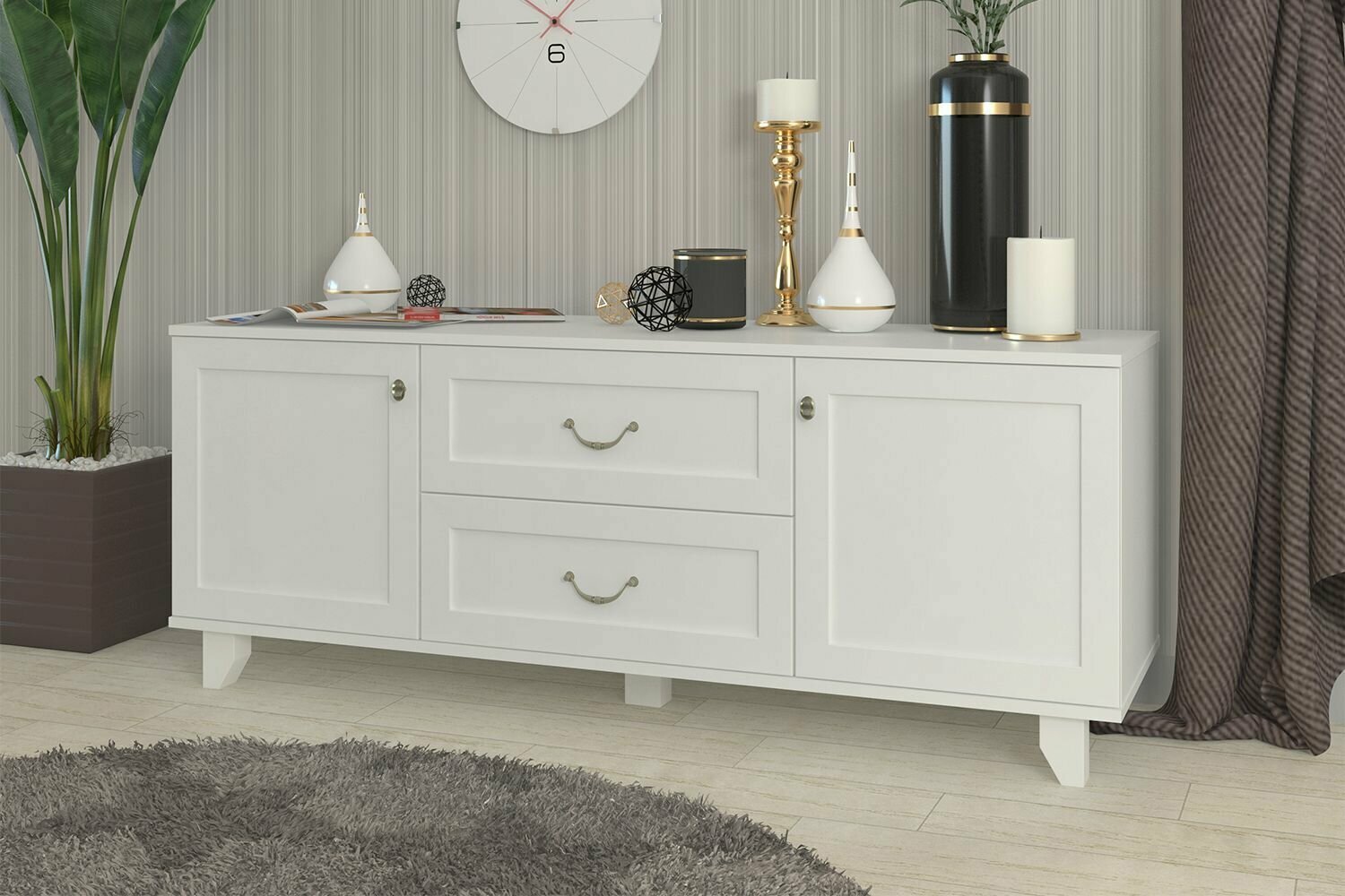 Комод Ренди 1М 150х40х60 белый, рамка квадро МДФ, ножка №3