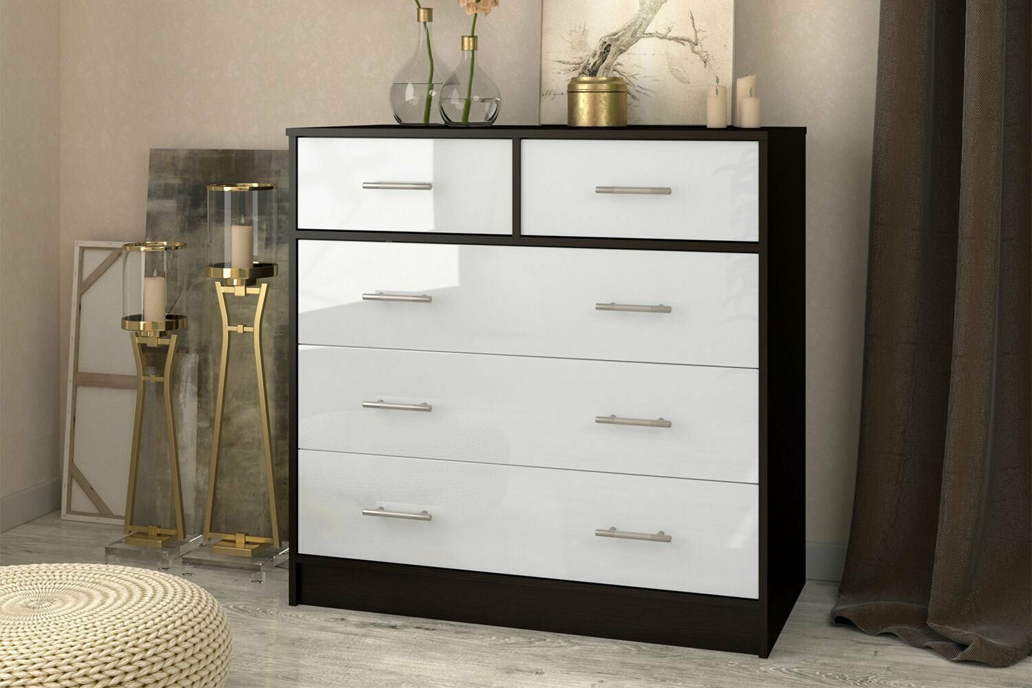 Комод Бонапарт 2 МДФ глянец белый DM635-6, корпус венге цаво