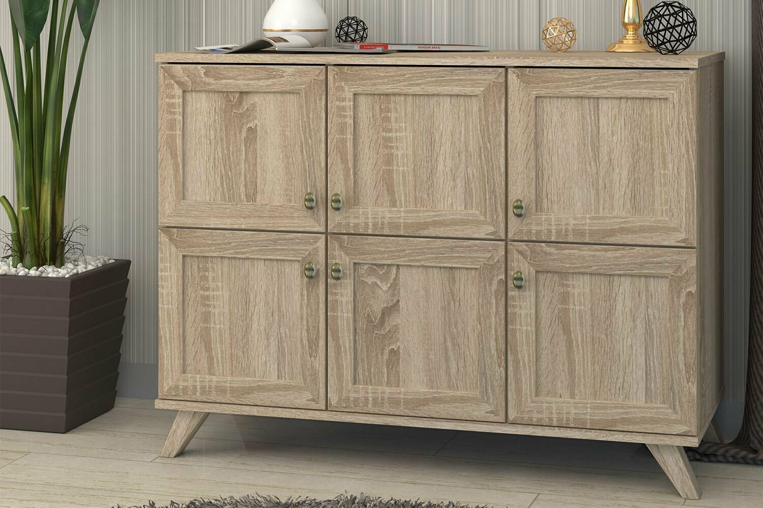 Комод Ренди 33М 102х40х79 дуб сонома, рамка квадро МДФ, ножка №1