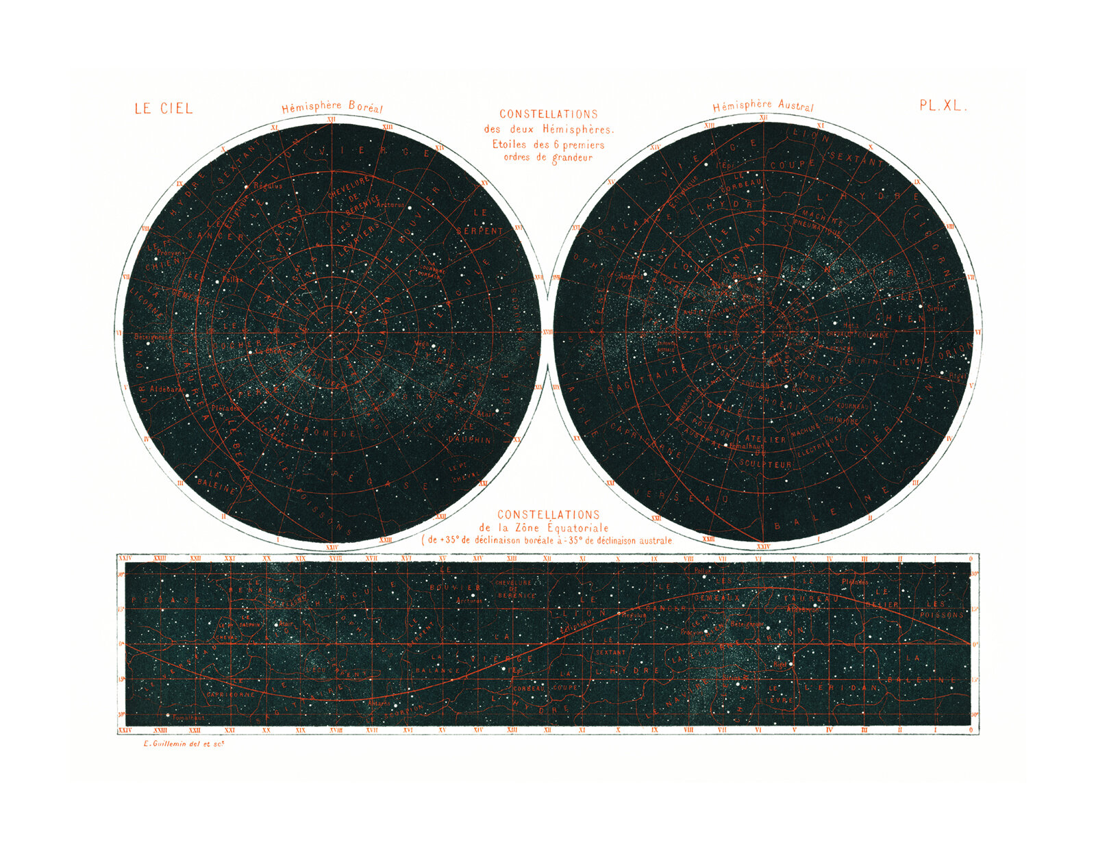 Постер / Плакат / Картина Карта звездного неба 60х90 см в раме