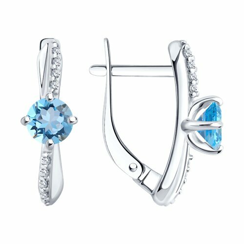 Серьги, серебро, 925 проба, родирование, топаз, фианит