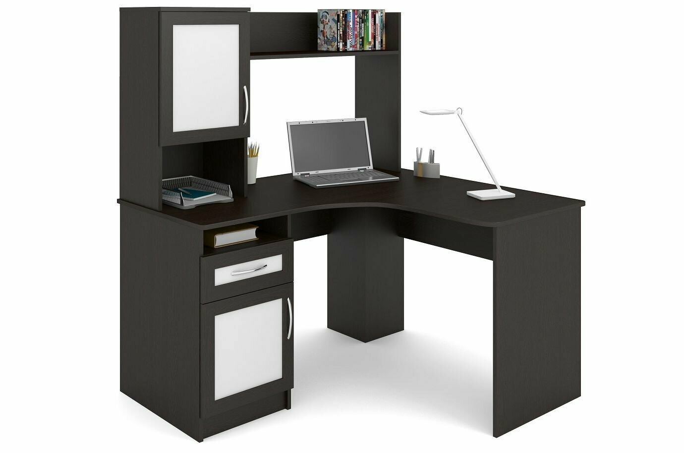 Стол компьютерный СПУ-14 МДФ венге цаво/белый, рамка квадро, дверцы слева