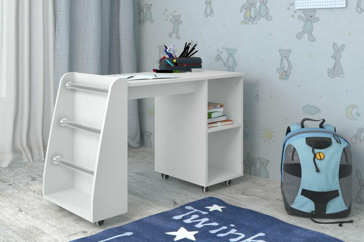 Стол компьютерный, письменный №2 Звездочка белый гладкий, мобильный