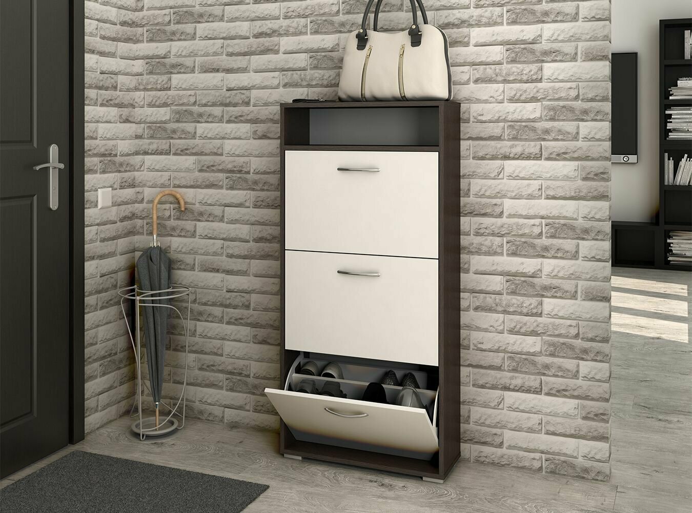 Обувница МногоМеб Мира 3.0 60х29х131 венге цаво, белый, ЛДСП