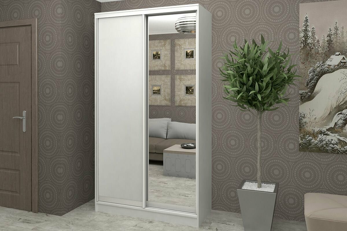 Шкаф-купе для одежды МногоМеб Версаль двухдверный 110x60x220 см, 1 зеркало, белый гладкий