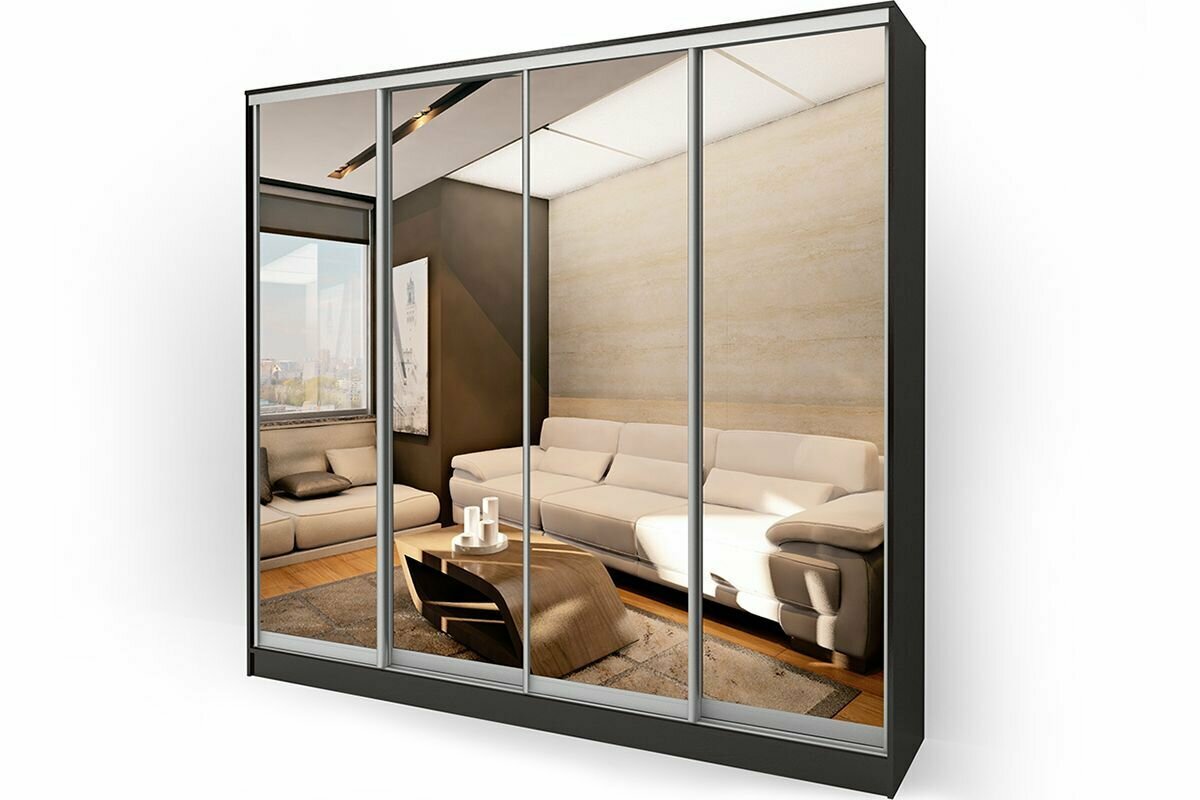 Шкаф-купе для одежды МногоМеб Версаль 230x60x220 см 4 зеркальные двери, корпус венге цаво