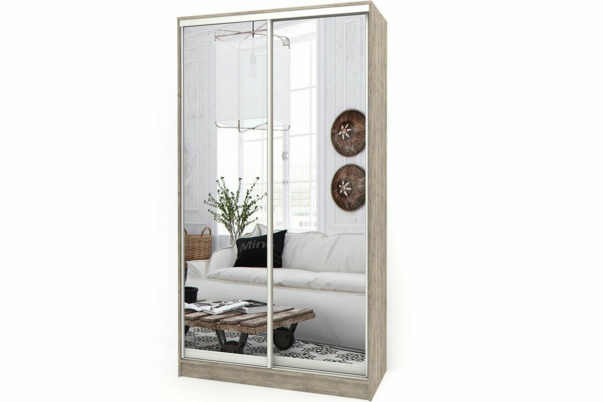 Шкаф-купе для одежды МногоМеб Версаль 110x60x220 см 2 зеркальные двери, корпус дуб сонома