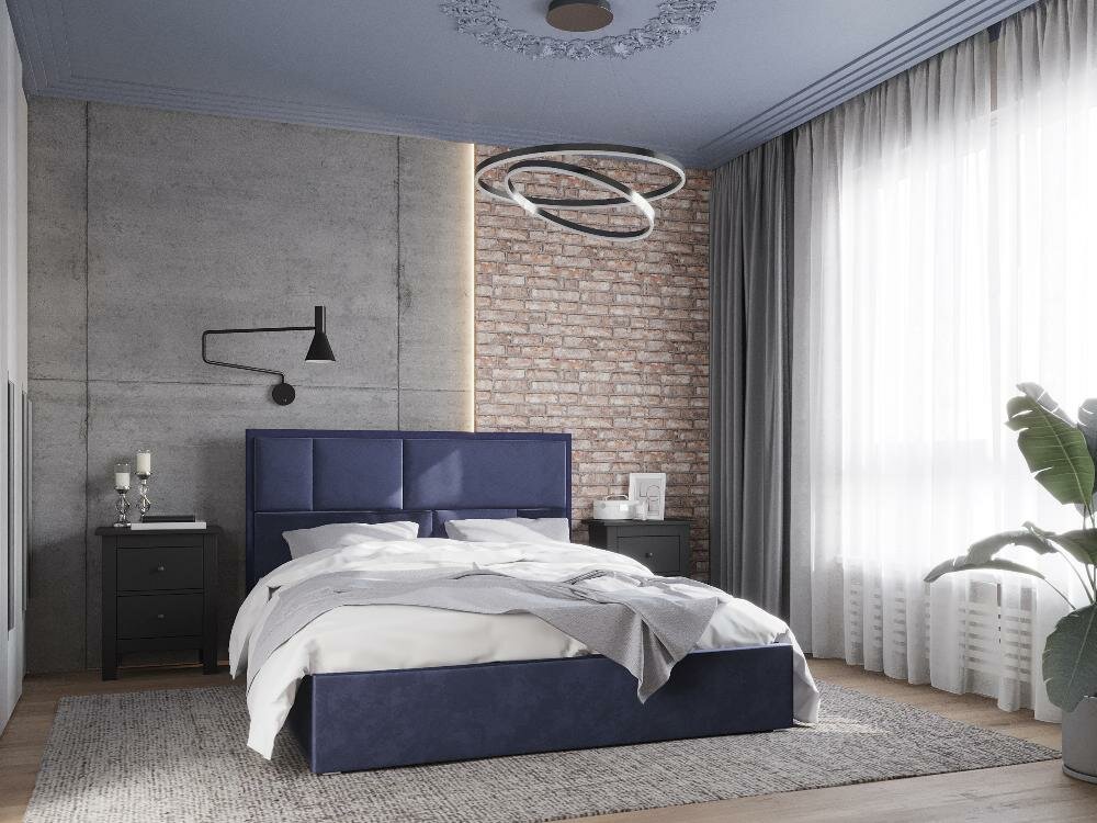 Мэдисон кровать 160 х 200 с подъемным механизмом, ящик для белья, Велюр Индиго