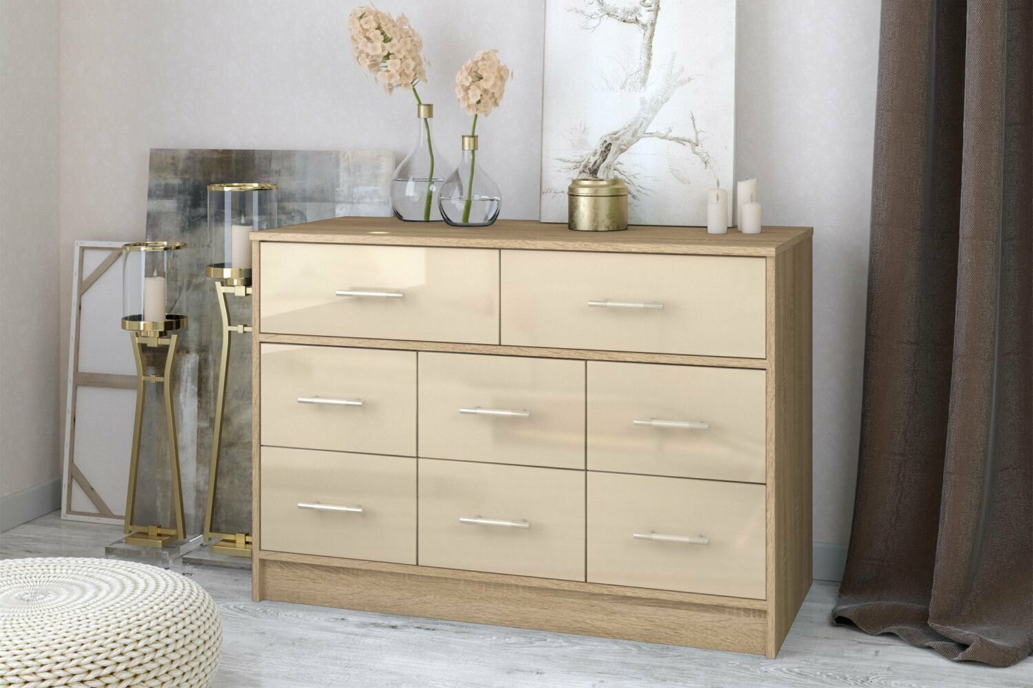 Комод Бонапарт 10 МДФ глянец Макиотти SG234, корпус дуб сонома