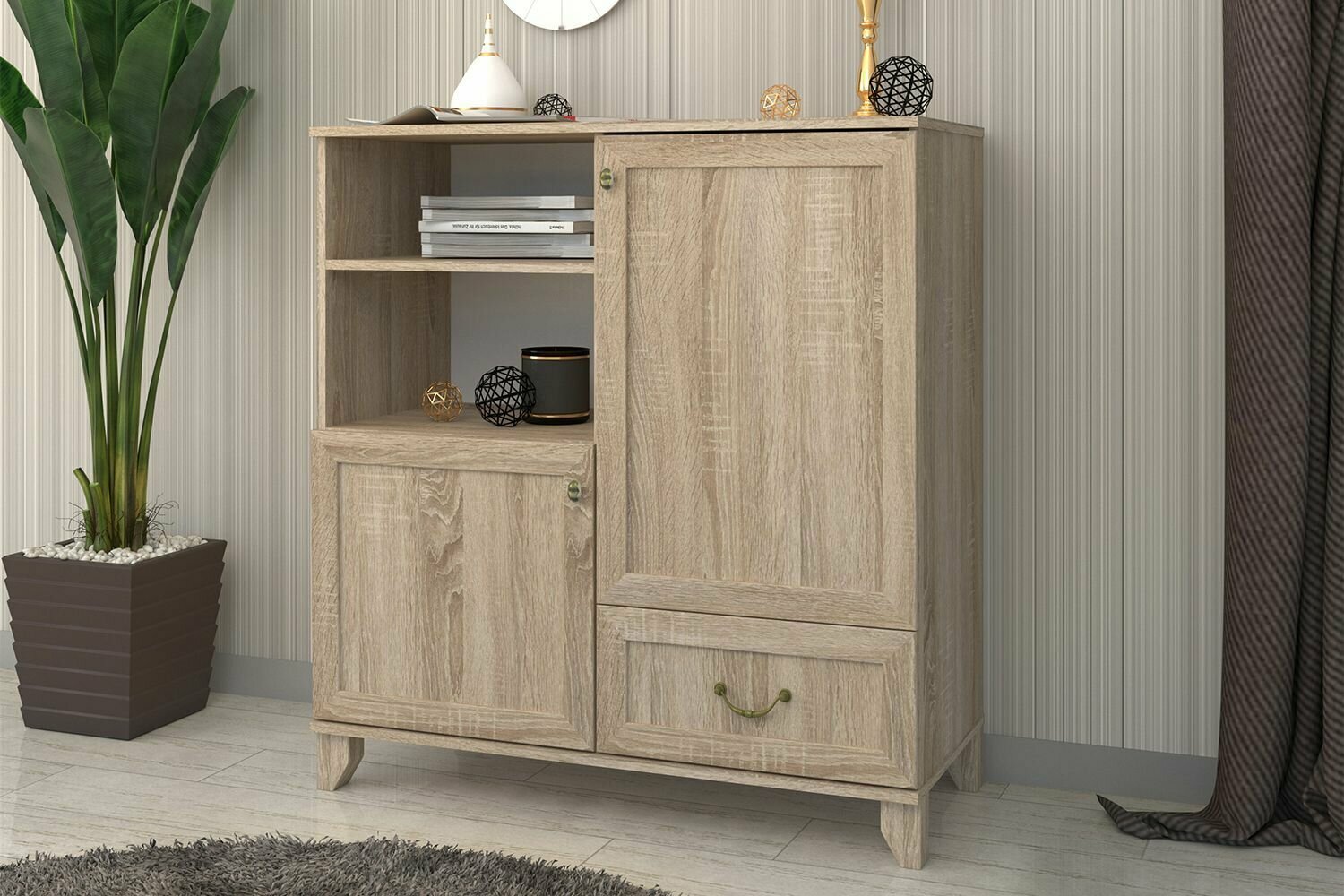 Комод Ренди 21М 100х40х110 дуб сонома, рамка квадро МДФ, ножка №3