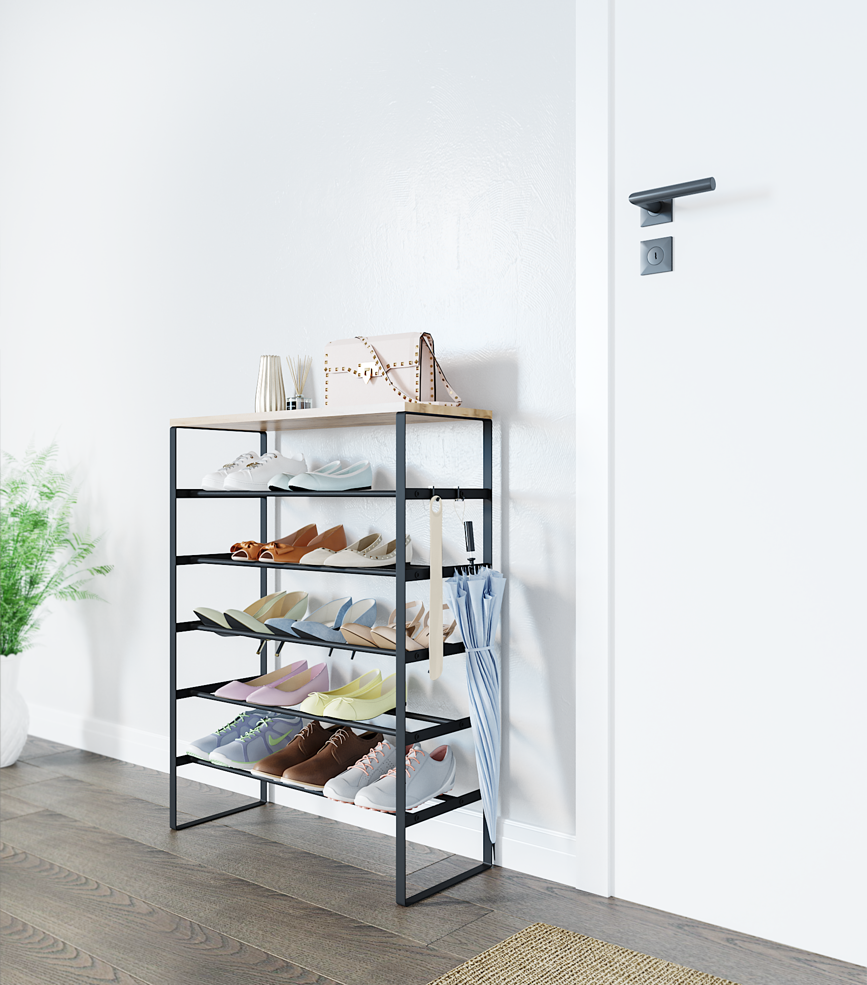 Обувница Otto 6 полок 86x65x25 см металл цвет чёрный