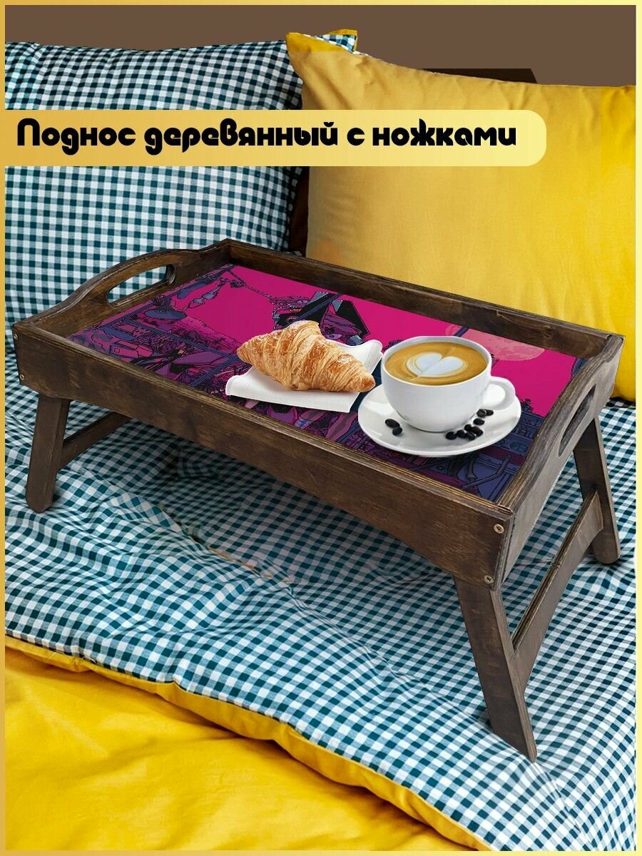 Деревянный поднос на ножках с рисунком Аниме Евангелион -1088
