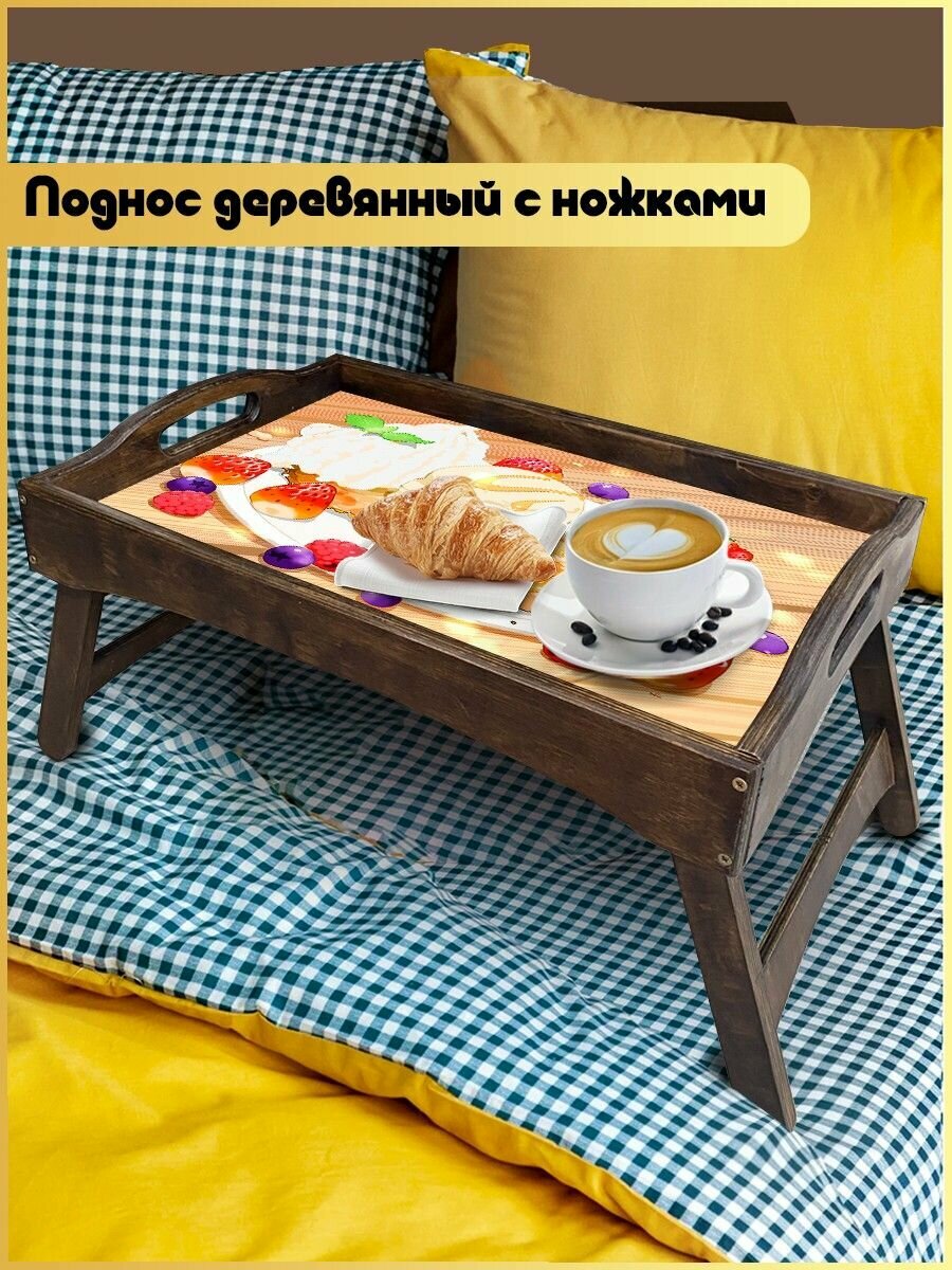 Деревянный поднос на ножках с рисунком еда - 184