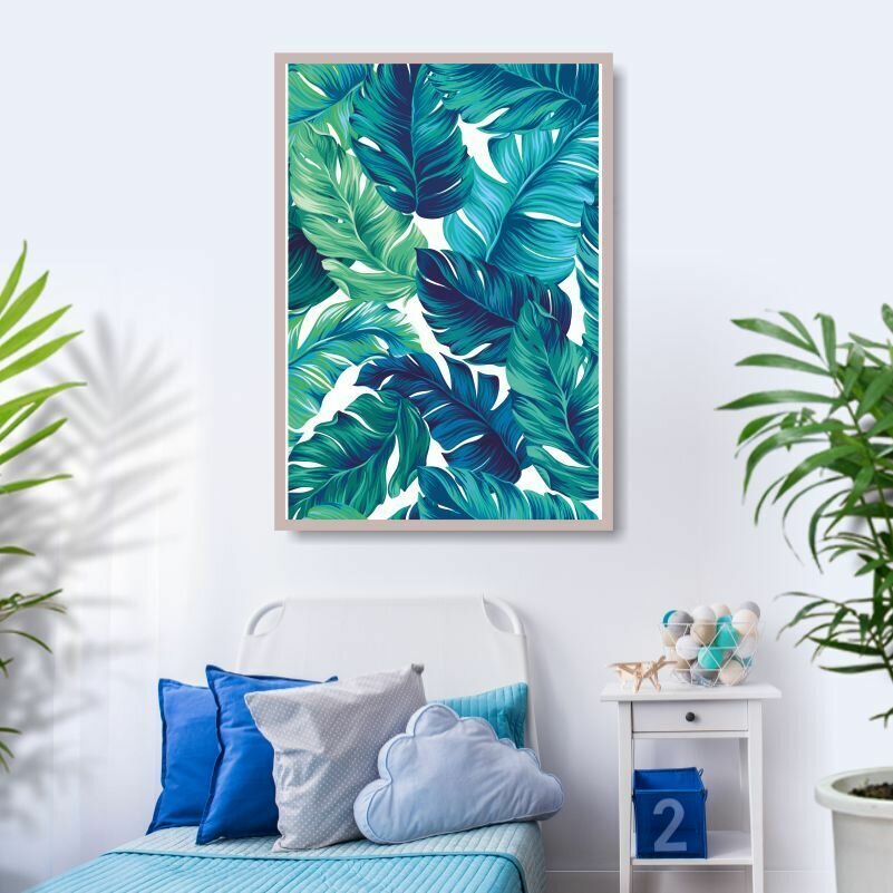 Постер Бирюзово-зеленые Тропические Листья 30х40 см в тубусе ПолиЦентр