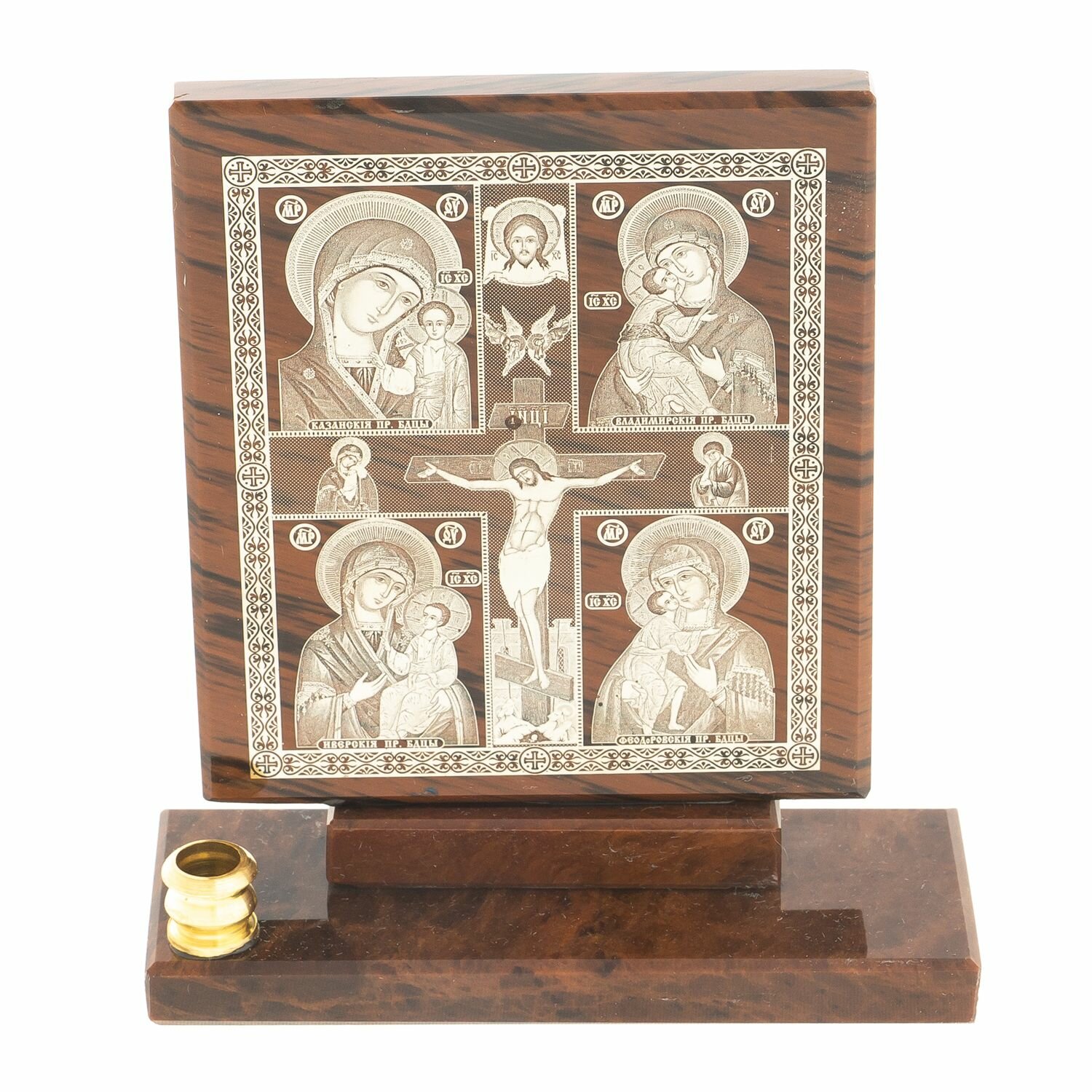 Икона настольная "Иконостас" из обсидиана с подсвечником 9х3,5х9,5 см 122901