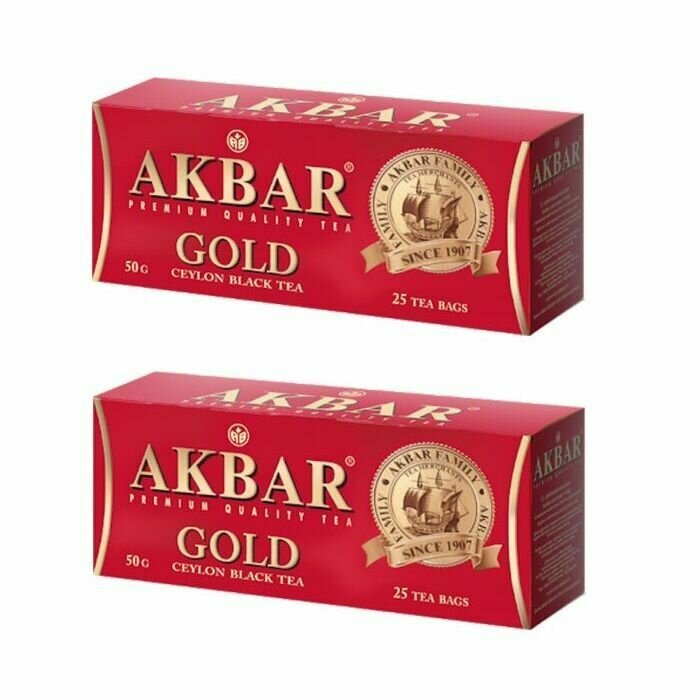 Akbar Чай черный Gold, 25 пак/уп, 2 упаковки