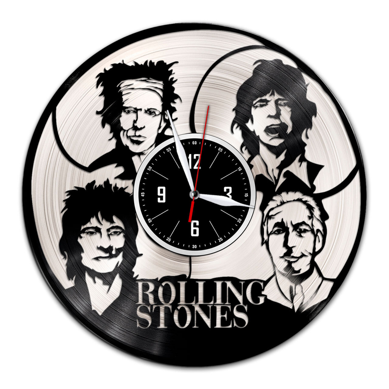 Rolling Stones - настенные часы из виниловой пластинки (с серебряной подложкой)