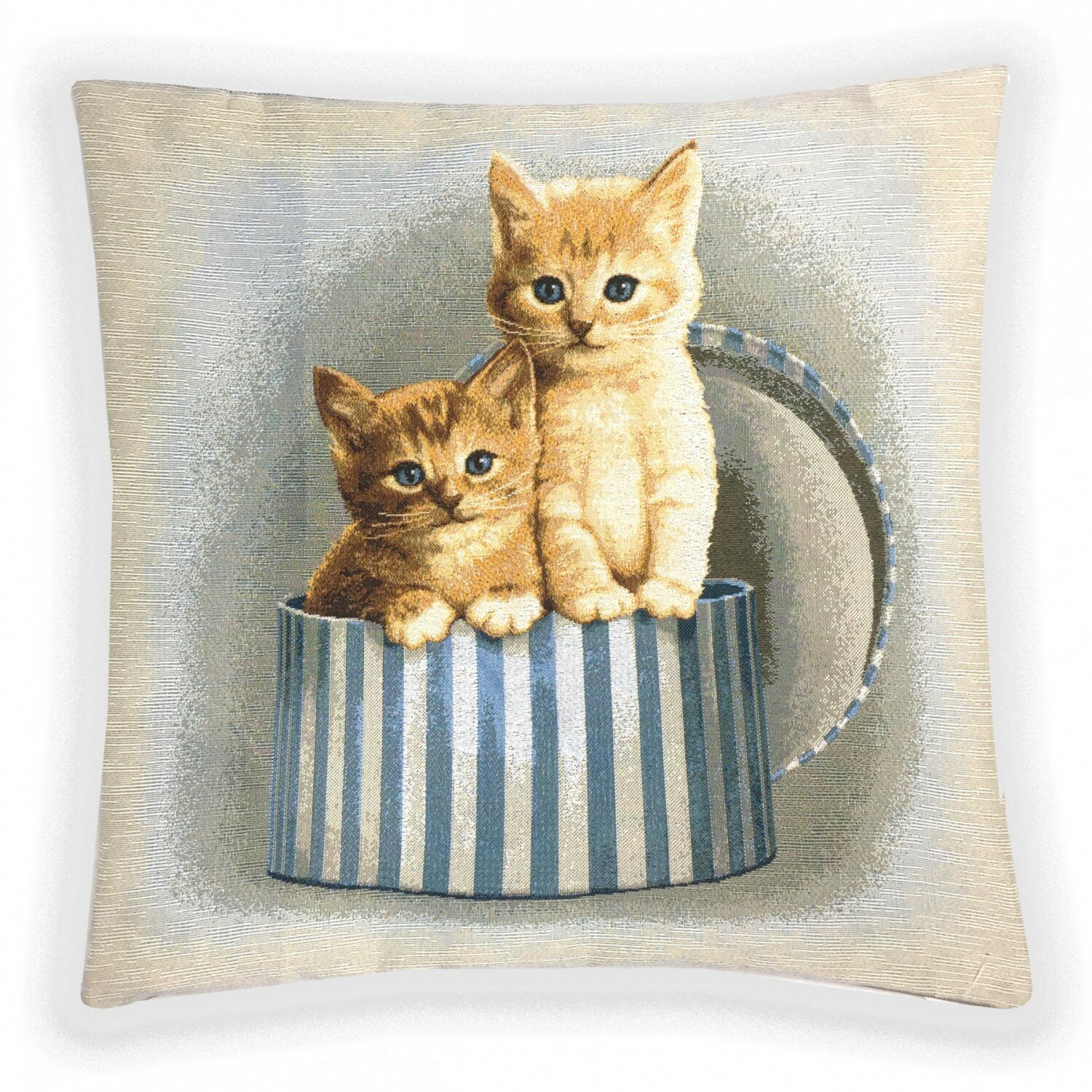 Наволочка Декоративная Гобеленовая 45х45 "Котята в коробке полоска"