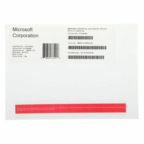 ПО Microsoft Windows Server CAL 2022 English 1pk DSP OEI 5 Clt User CAL (R18-06466)