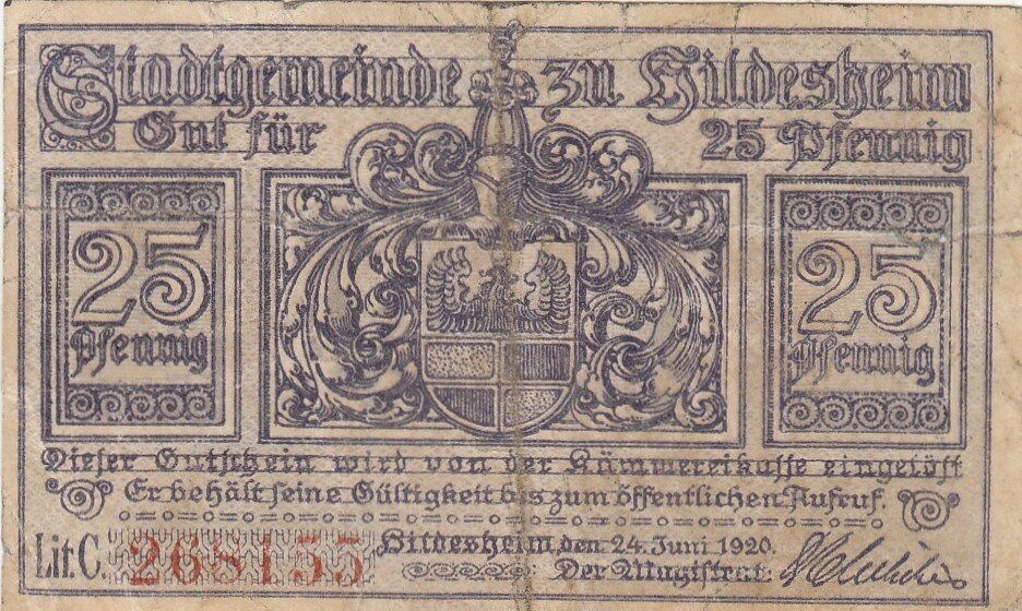 Германия (Веймарская Республика) Хильдесхайм 25 пфеннигов 1920 г. (2)