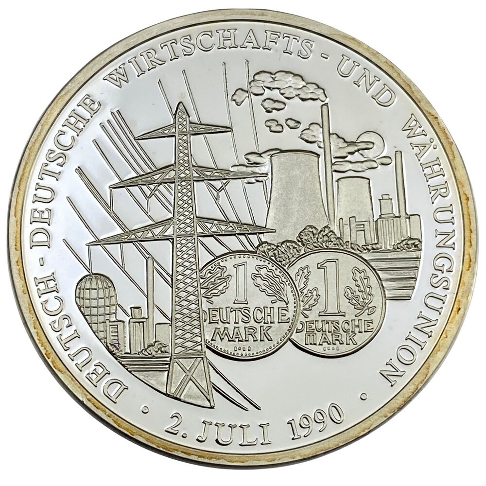 Германия, настольная медаль "Поворотные моменты в истории Германии. Единая экономика" 1990 г.