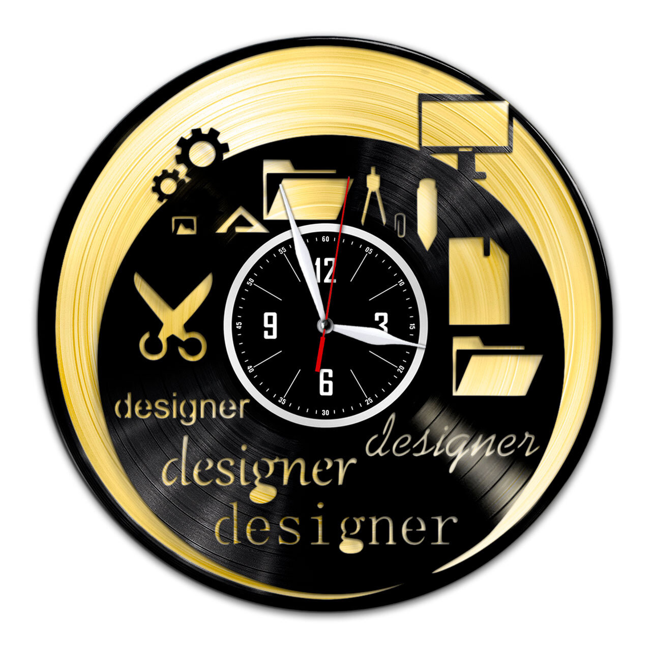 Дизайнер - настенные часы из виниловой пластинки (с золотой подложкой)