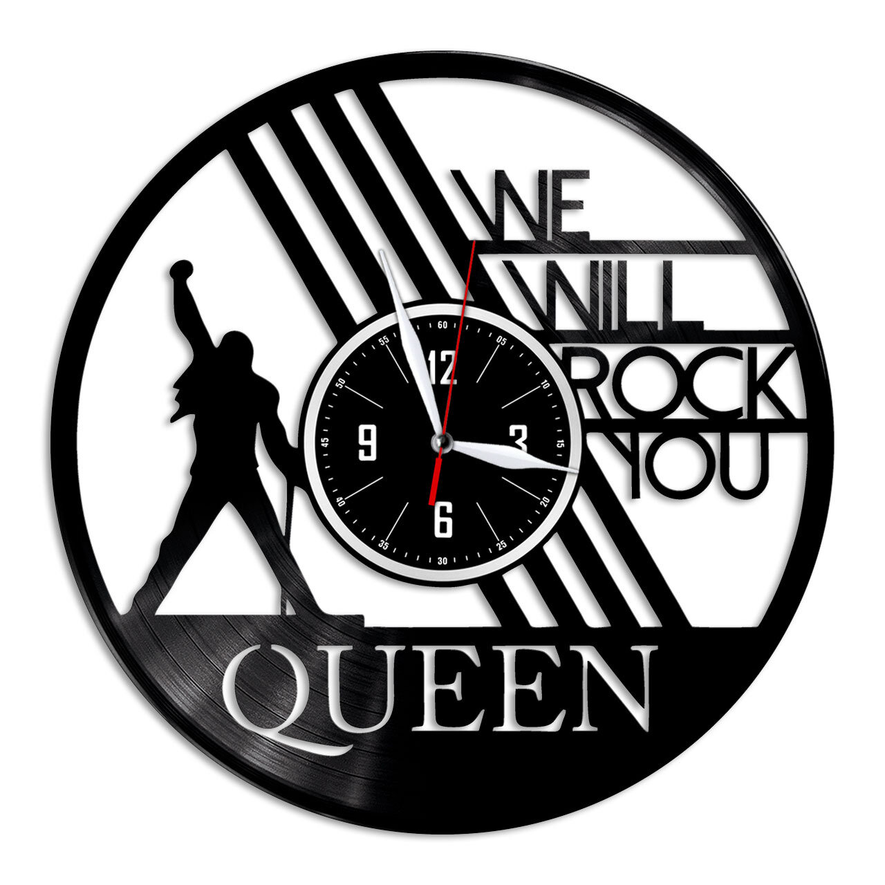 We Will Rock You - настенные часы из виниловой пластинки, диаметр 30 см
