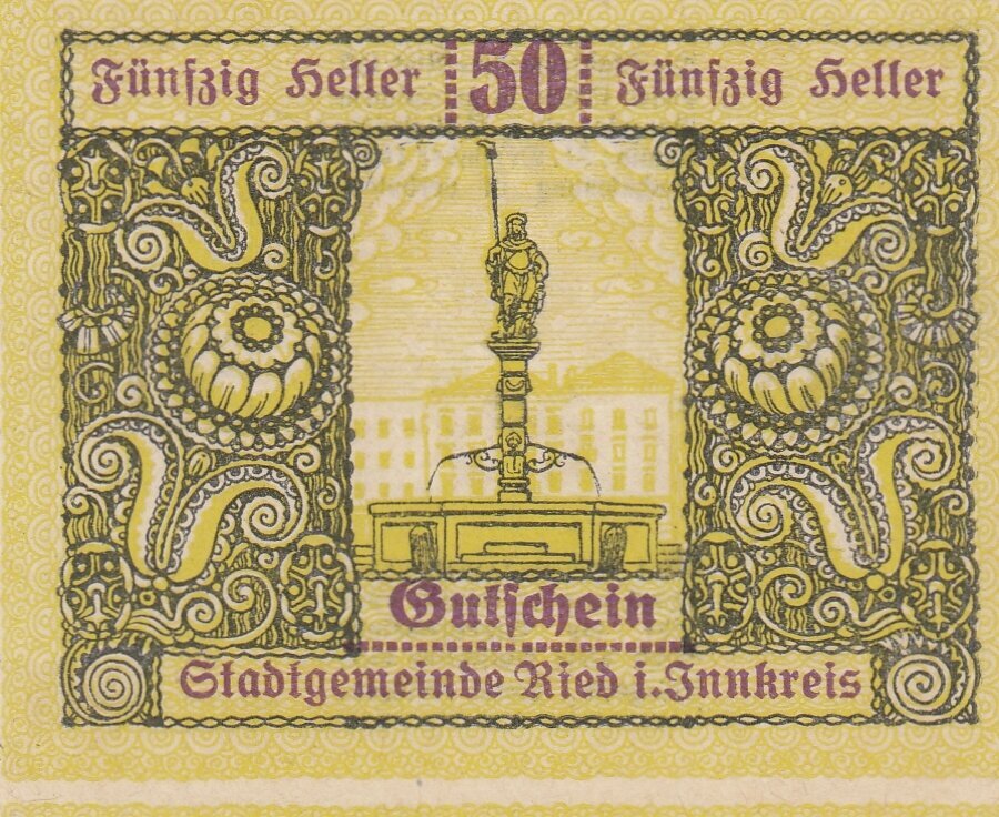 Австрия, Рид-им-Иннкрайс 50 геллеров 1920 г. (Вид 2)
