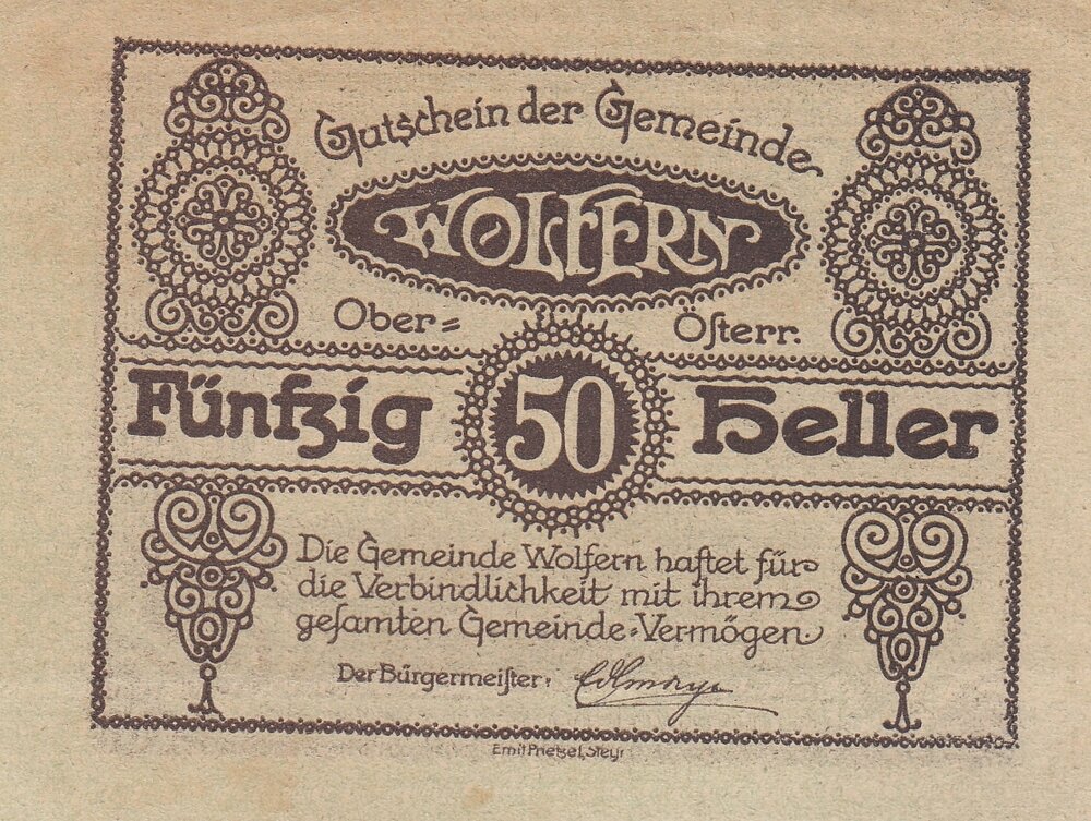 Австрия, Вольферн 50 геллеров 1914-1920 гг.