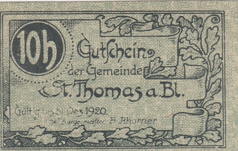 Австрия, Санкт-Томас-ам-Блазенштайн 10 геллеров 1914-1920 гг.