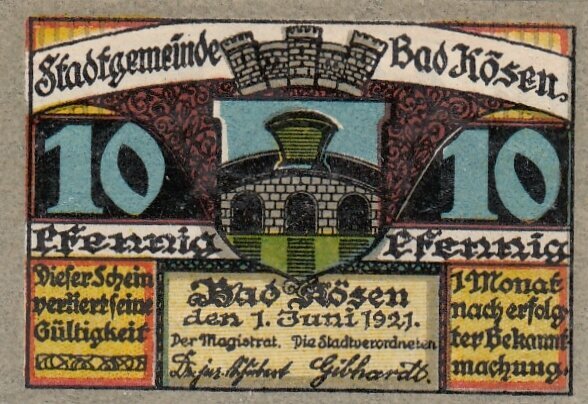 Германия (Веймарская Республика) Бад-Кёзен 10 пфеннигов 1921 г. (№1) (3)