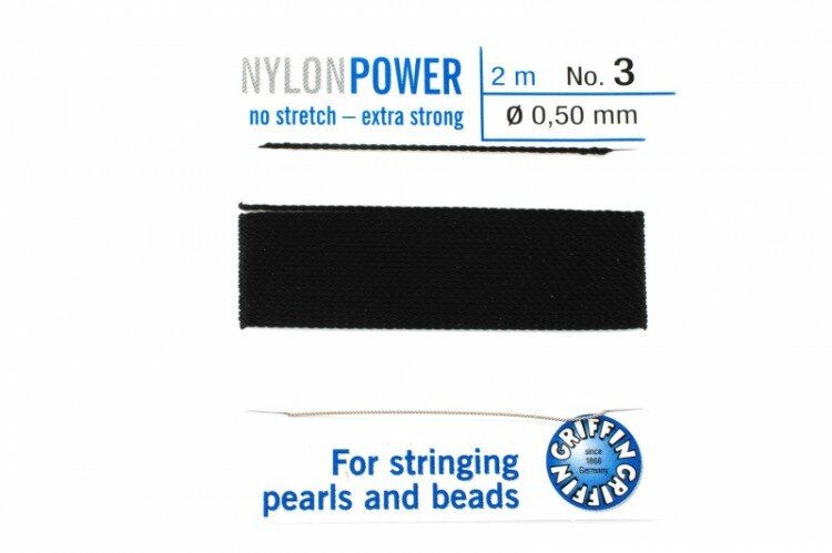 Нить для жемчуга и бисера Griffin с иглой, диаметр 0,5мм, длина 2м, цвет черный, 1030-131, 1шт