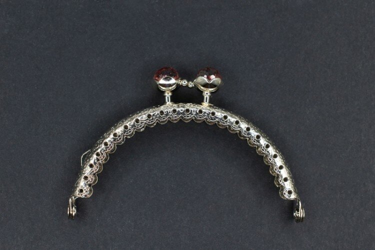 Фермуар (замок для сумочки) 86х60х11мм, цвет платина/красный, железо, 1006-022, 1шт