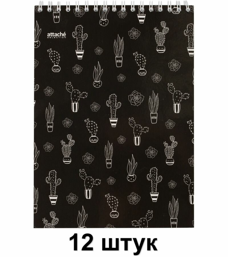 Attache Selection Блокнот Черный, А5, 80 л, клета, 12 шт