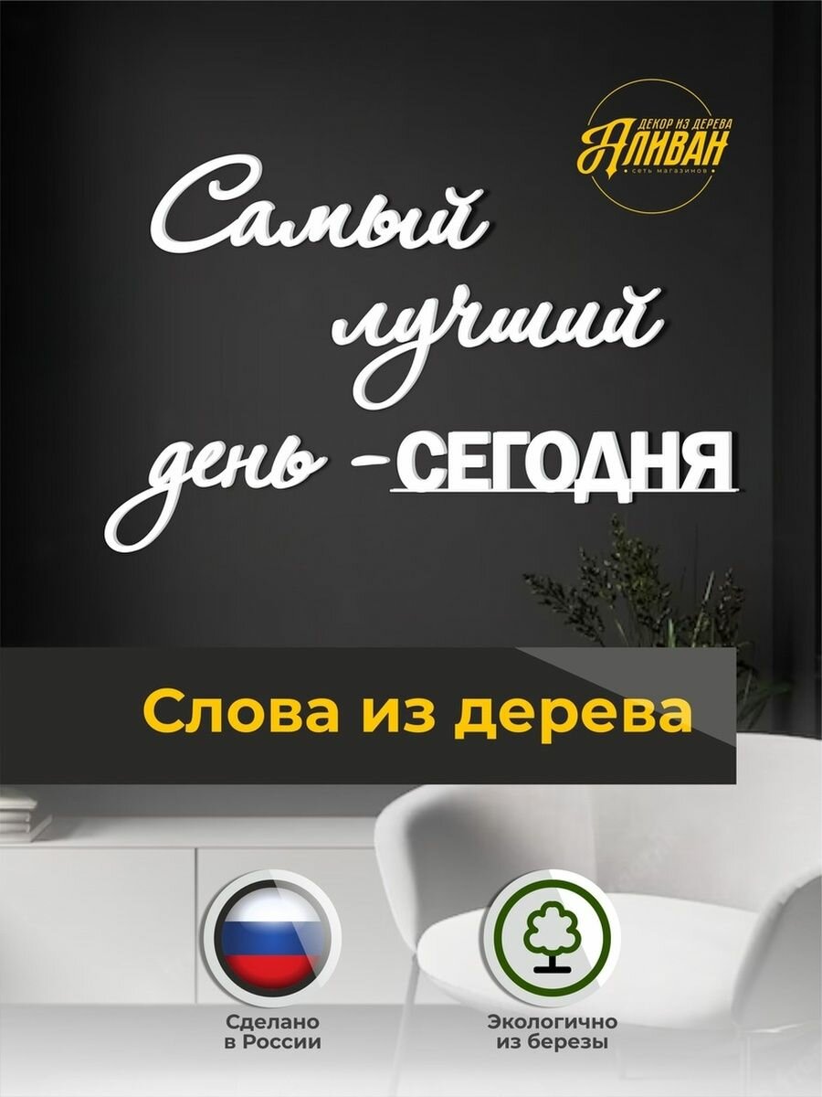 Настенный декор интерьерное панно из дерева "Самый лучший день" в белом цвете