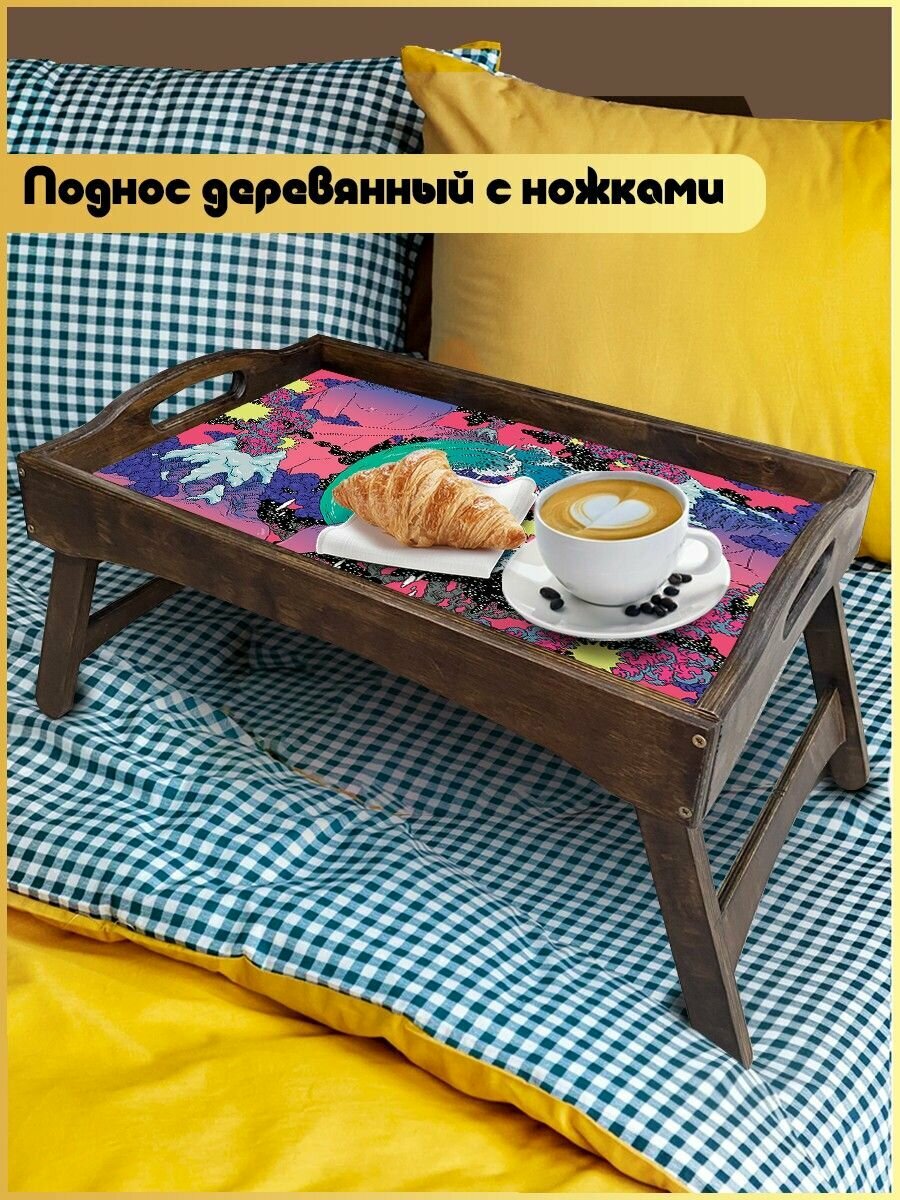 Деревянный поднос на ножках с рисунком психоделика - 465
