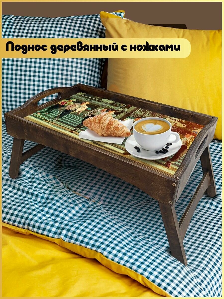 Деревянный поднос на ножках с рисунком музыка - 132